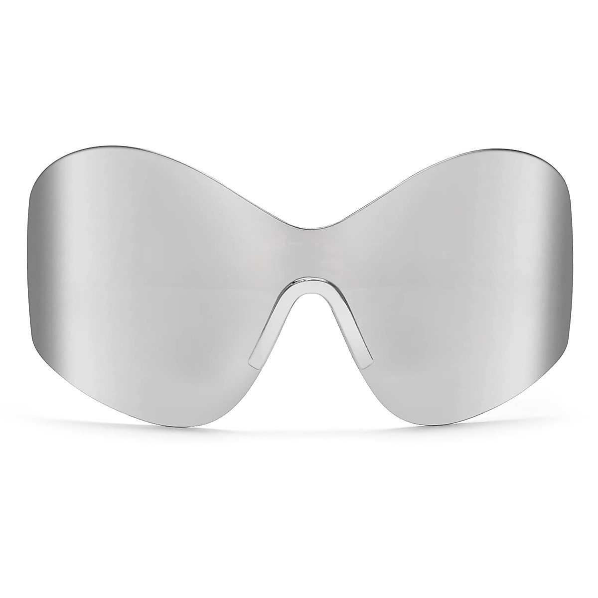 Crazy Feng Oversized Futuristic Sunglasses For Women Men,Fashion Rimless Y2k Sunglasses Trendy Shield Wrap Around Sunglasses Silver Shades
