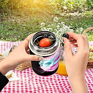 CUPADA Sculpture Cat Cool Food Jar, Art Design Insulated Hot Food Jars Vacuum 17OZ with Folding Spoon for Work Trip Picnic Camping
