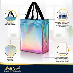 Nush Nush Gradient Gift Bags Medium Size – Set of 12 Aqua to Pink Reusable Gift Bags With Holographic Finish - Perfect As Goodie Bags, Birthday Gift Bags, Party Favor Bags - 8x4x10