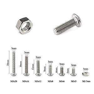 Sutemribor 320 Pieces M3 Stainless Steel Button Head Hex Socket Head Cap Bolts Screws Nuts Assortment Kit + Wrench