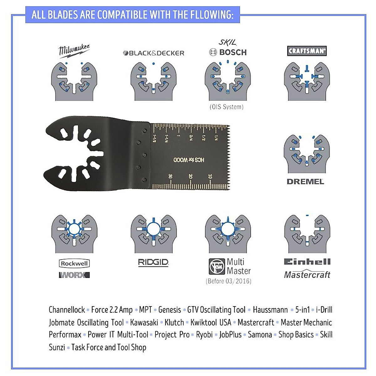 Mixed Wood Oscillating Multitool Saw Blade Set Fits Fein Multimaster, Porter Rockwell Cable,Black & Decker,Bosch Craftsman,Ridgid Ryobi,Makita Milwaukee,Dewalt, Chicago (12 PCS)