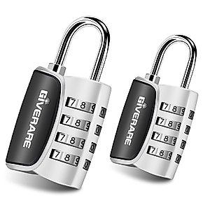 GIVERARE 2 Pack Combination Lock, 4-Digit Padlock Keyless, Resettable Luggage Locks for Backpack, Gym & School & Employee Locker, Weatherproof Travel Lock for Fence, Backyard Gate, Hasp, Case-Silver