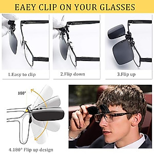 FRAZALA Polarized Clip On Night Vision Glasses for Driving Over Prescription Glasses UV400 Protection Lenses (Night Vision x 2)