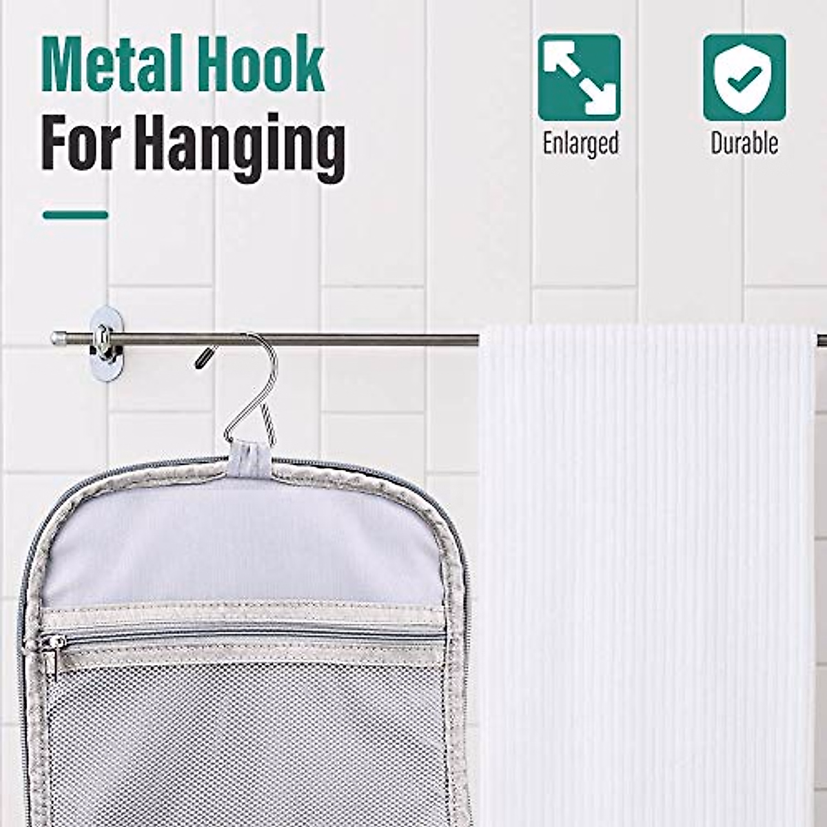 VAGREEZ Toiletry Bag, Upgraded Large Hanging Travel Toiletry Organizer Kit with Heavy-duty Zippers Waterproof Comestic Bag Dop Kit for Women Men (Grey)