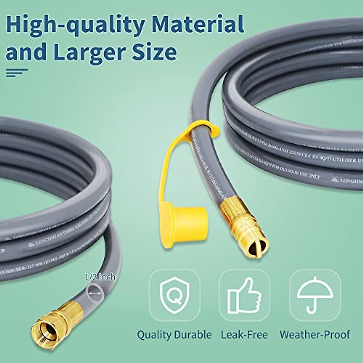 Upgraded 24 Feet 1/2 Inch Natural Gas Hose propane hose extension kit with quick connect fittings fit for weber grill gas conversion kit BBQ, Pizza Oven, Patio Heater and More NG Appliance - CSA