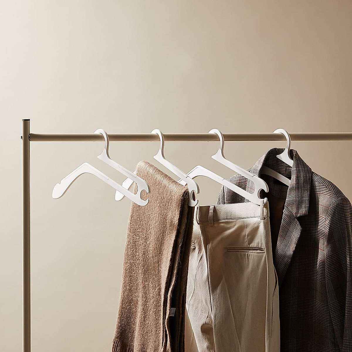 Hurdle Hanger, International Design Patented, No Stretch Neck, Organizes in 1 Second, Space-Saving, Heavy-Duty, Non-Slip, Multi-Functional Hooks, Clothes Hangers, Belt, Tie, White Medium - Pack of 10