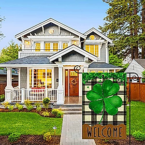 Spring Garden Flag Small Holiday Welcome Garden Flags for Outside, Garden Flags 12x18 Double Sided Burlap Lucky Green Four Leaf Clover Yard Flag Decorations Outdoor