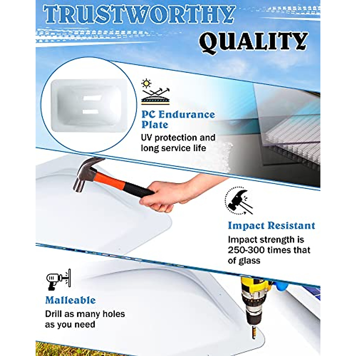 Nizzipum RV Skylight Thick RV Skylight Replacement Durable RV Skylight Cover 18”x26” Fitting 14" x 22" RV Skylight Dome Opening UV Resistant for Camper Trailer Skylight(Clear)