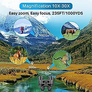 10-30x50 High Powered Military Zoom Binoculars for Adults, Daily Waterproof/BAK7 Prism/FMC Lens HD Professional Binoculars for Bird Watching Hunting Concerts (10-30x50, Zoom)