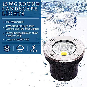 ELEGLO Low Voltage Led Landscape Lights 6 Pack Led Well Lights,15W 12V-24V Ground Lights IP67 Waterproof Landscape Lighting for Garden Lights Outdoor Step, Driveway, Deck(3000K Warm White)