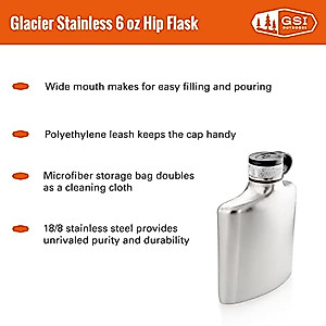 GSI Outdoors 66106 Glacier Stainless 6 Fl. Oz. Hip Flask