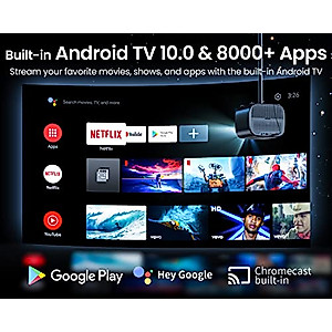 ETOE 1080P Smart Projector, Video Projector with Android TV 10.0, Auto Focus, Auto Keystone, Dual 10W Speakers, Netflix-Certified, Chromecast, WiFi Bluetooth, 4K Supported Projector with Carrying Case