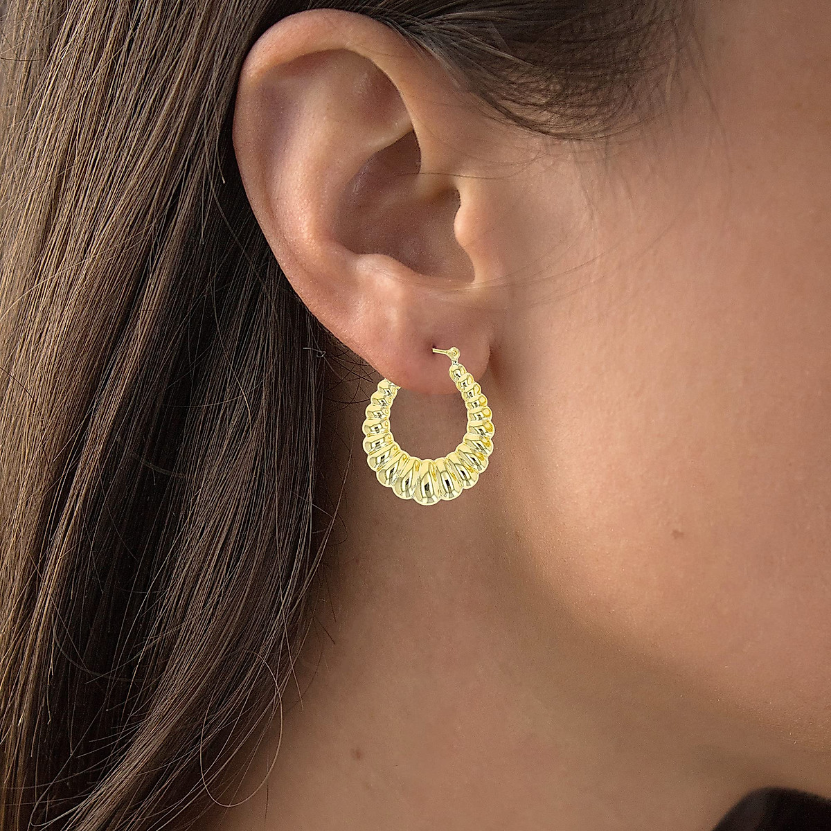 14K Yellow Gold 3.50mm Polished Shrimp Hoop Earrings | Earrings For Sensitive Ears | 14K Gold Hoops | Solid Gold Earrings For Women