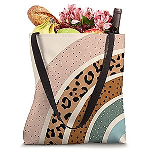 Boho Burnt Orange Half Rainbow Dotted Pattern Black Leopard Tote Bag