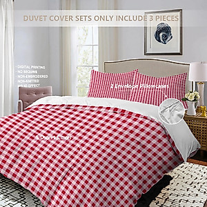 BaoNews Red White Gingham Duvet Cover Set Twin Size,3 Pieces Square Red Tablecloth Plaid Blanket Bedding Set Hotel Quality 100% Cotton Comforter Cover Set with 2 Pillowcases(No Filler)