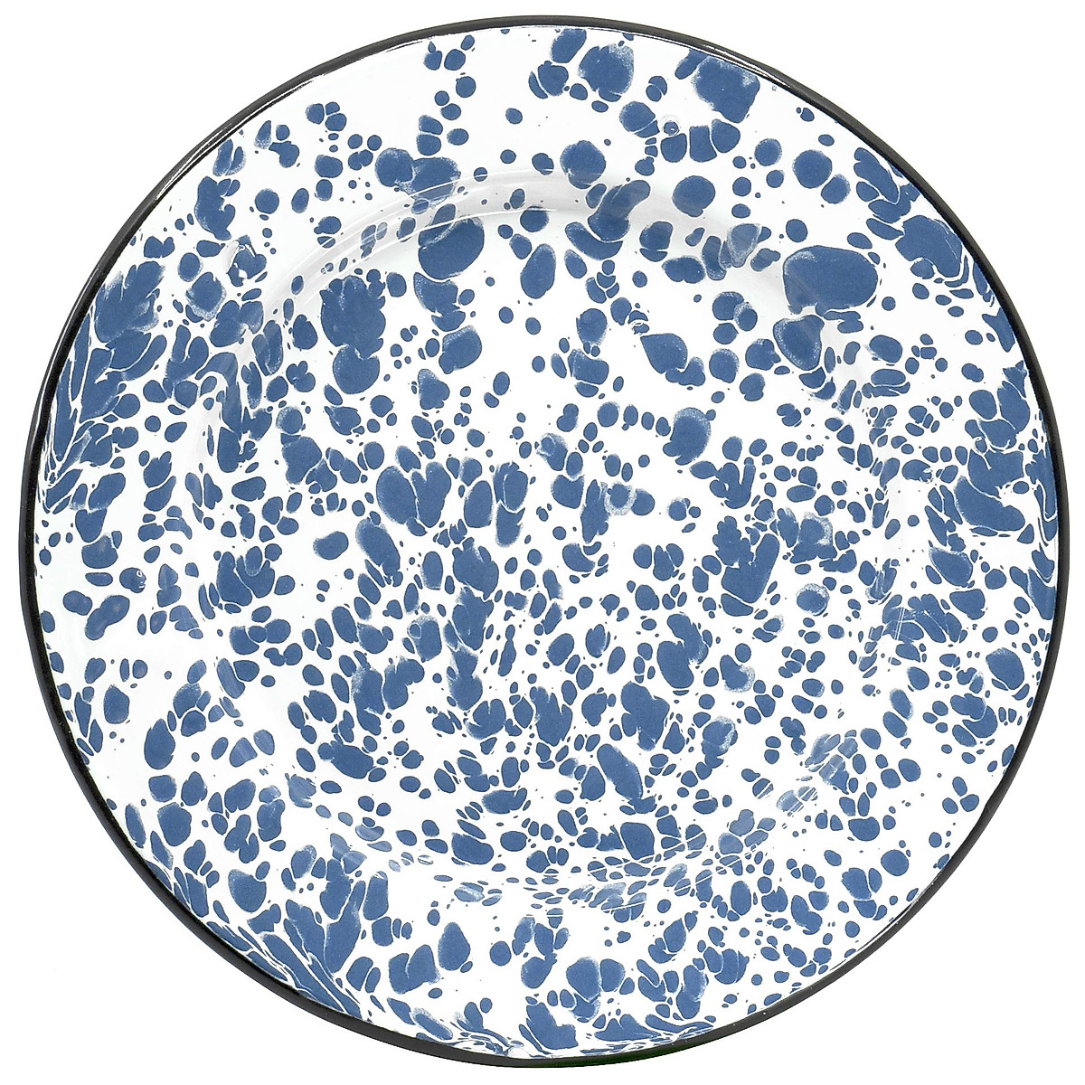 Red Co. Set of 4 Enamelware Metal Classic 10" Round Dinner Plate, Navy Blue Marble/Black Rim - Splatter Design
