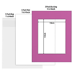 eletecpro 5 Pack Acid-Free Picture Mats Set, 11x14 Inch Core Bevel Cut Mats, Backing Boards, Clear Bags for Framing 8x10 Inch Photos, Artwork, Prints, Display and Preserve Cherished Pictures