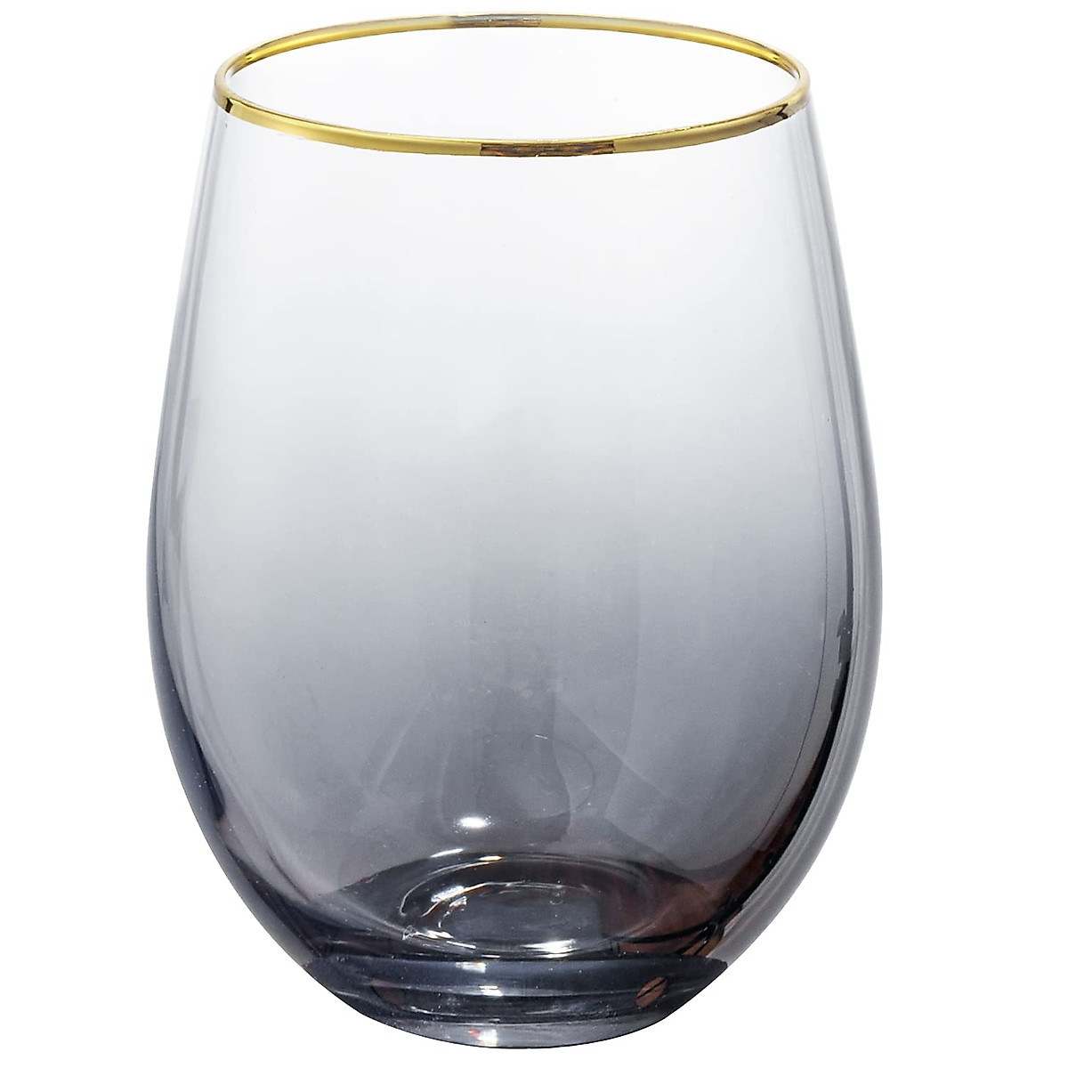 MyGift Gunmetal Gray Stemless Wine Glasses with Brass Tone Rim, Set of 4 - Modern Smokey Design Drinking Glasses for Red and White Wine - Holds 18 oz