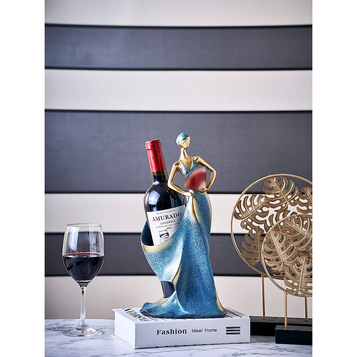 TriBeginner Single Wine Bottle Holder, Beauty Lady Decor Tabletop Wine Rack Storage Organizer Home Decoration Figurines, Blue