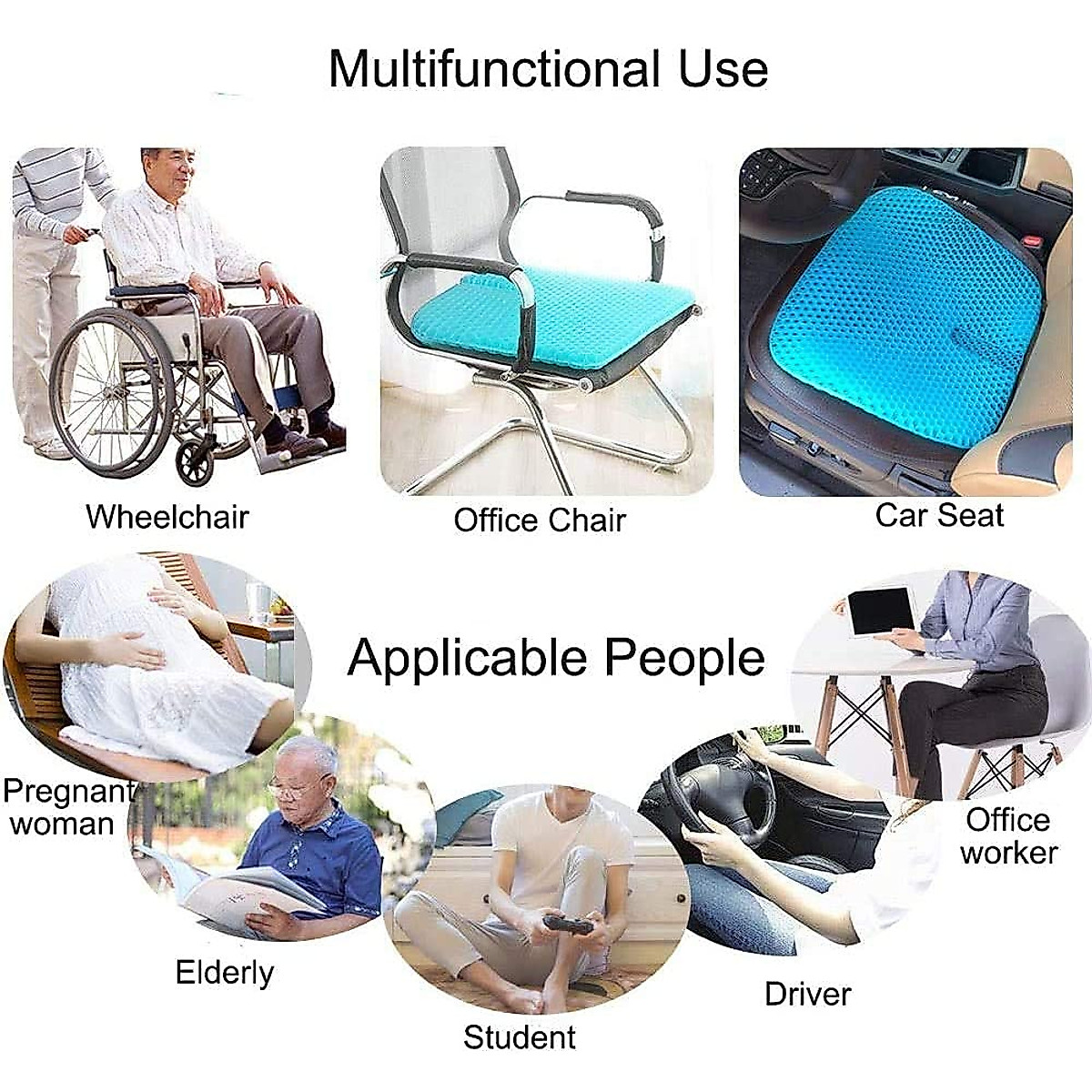 One To One Gel Seat Cushion for Office Chair, Super Breathable Honeycomb Design Comfort Support for Lower Back, Spine, Hips, Multi-Use Seat Cushion with 1 Non-Slip Cover