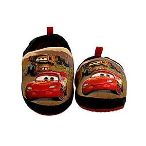 Disney Cars Lightning McQueen Tow Mater Toddler Boys Plush Aline Slippers (7-8 M US Toddler, Black/Red)
