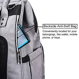 EI Sonador Diaper Bag Backpack, Multi-Function Baby Nappy Bag, Maternity,Large Capacity, with Thermal and Waterproof Pockets, Stroller Straps (Grey)