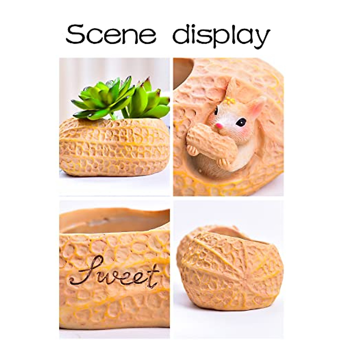 Cute Little Squirrel Flowerpot with Drainer Garden Flowerpot Resin Succulent Potted Bonsai Plant Stand Home Desk Mini Ornaments Cartoon Ornaments Does Not Contain Plants