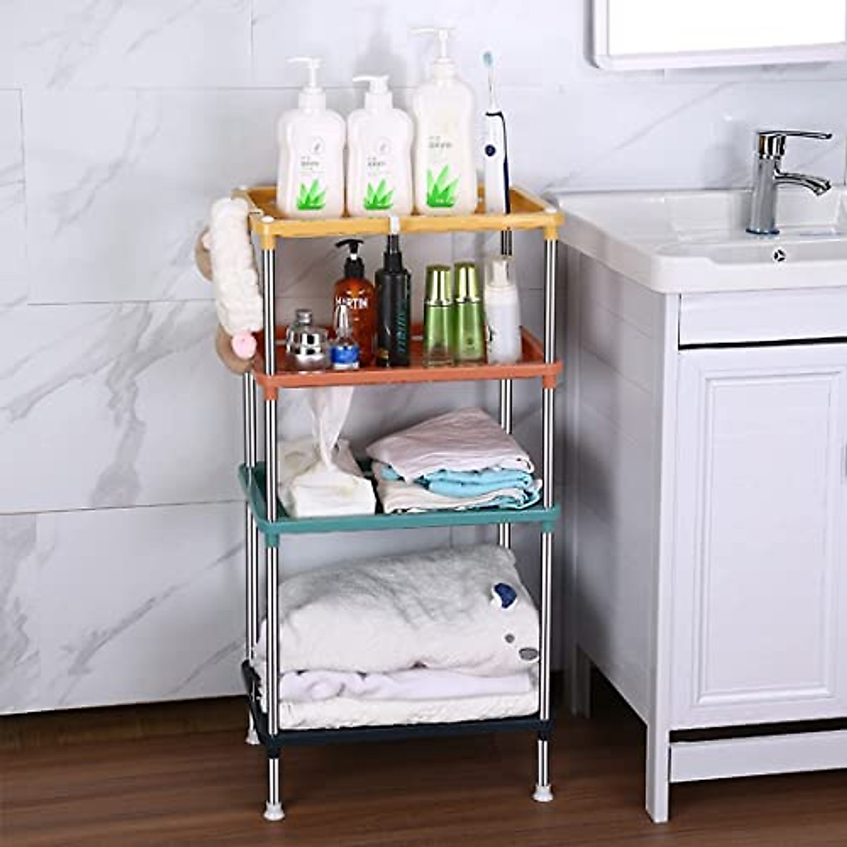 ruishetop 4-Tier Multicolor Plastic Storage Rack Easy Assembly Space Saving for Kitchen,Laundry Room,Bathroom