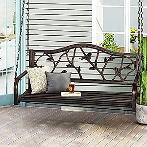 Sophia & William Outdoor Porch Swing Chair Hanging Patio Metal Bench Heavy Duty Swing Garden Bench with Bird Pattern Backrest, 450lbs Weight Capacity