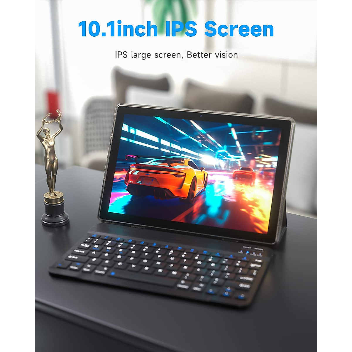 Android Tablet 10 Inch Tablets, 2 in 1 Tablet With Keyboard Include Mouse Case Stylus Tempered Film 5G Wifi Wifi6 128GB ROM+6GB RAM 10 IN IPS 8MP Camera 6000mAh Battery 10.1" FHD Android 11 Tab Black