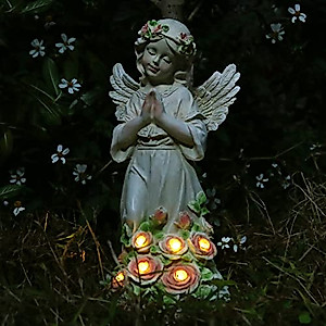 Garden Decor Angel Statue, Outdoor Patio Garden Sculptures & Statues, Solar Yard Decorations Lawn Ornaments Figurines for Outside