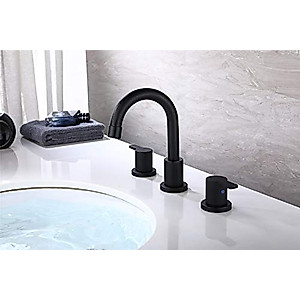 RKF Bathroom Faucets for Sink 3 Hole Matt Black 8 inch Widespread Bathroom Sink Faucet with Drain Double Lever Handle Faucet Bathroom Vanity Faucet Basin Mixer Tap Faucet with Hose&Deck WF015MB