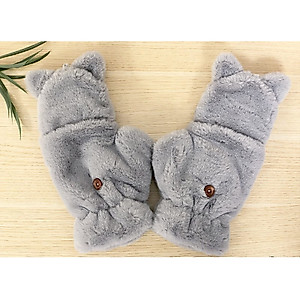 Women Winter Cute Cartoon Fur Rabbit Mittens Fingerless Gloves Plush Warm Glove Soft Thick Flexible Half Finger Gloves (Color : White, Gloves Size : One Size)