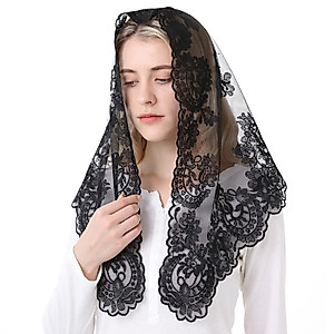 Spanish Mantilla Traditional Church Mass Head Covering Chaple Lace Veil Catholic Mass First Coummunion Bridal Latin Mass Veil (Black)