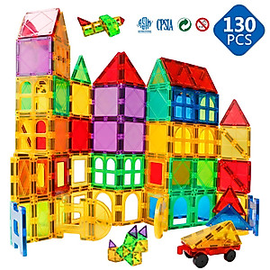 MAGBLOCK Magnetic Tiles Building Blocks 130 Pcs Magnet Tiles for Kids Ages 4-8 Magnetic Toys for Boys and Girls Ages 8-10