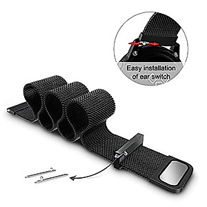 Compatible with Galaxy Watch 3 45mm/Samsung Galaxy Watch 46mm/Gear S3 Frontier/Classic Band, 22mm Stainless Steel Strap Replacement for Ticwatch Pro/Samsung Galaxy Watch 46mm Smartwatch (Black)