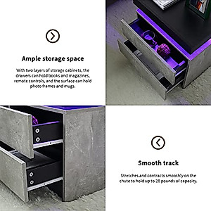 Generic Nightstand LED Bedside Table LED Cabinet LED Lights Modern End Side Table with 2 Drawers for Bedroom (Grey), 13D x 19W x 20H in (JCF02)