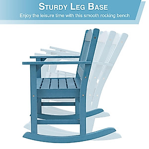 ACUEL Rocking Chair Outdoor for 2 Person, Poly Lumber Oversized Front Porch Rocking Bench, Weather Resistant, Heavy Duty Patio Rocker Chairs with Wide Curved Seat for Lawn, Garden and Poolside (Blue)