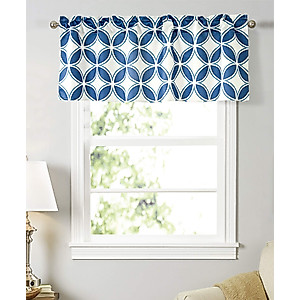 Annlaite Geo Valance for Windows(52 by 18 inches) Elegant Colorful Printed Room Darkening Window Curtain Valance for Kitchen/Bathroom/Living Room/Backdrop 1 Panel Navy