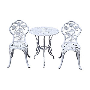 Outdoor Furniture Bistro Set with Rose Pattern 1 Table 2 Chairs for Garden Patio Porch (White)