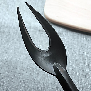 KSENDALO Plastic Cooking Meat Fork 12.4in Two Prong Kitchen Nylon Nonstick Carving Serving Fork Turning Holding Sausages Bacon Meatball etc Black