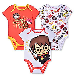WARNER BROS’ Harry Potter 3 Pack Short Sleeve Creeper Bundle for Boys, Baby’s Bodysuit Set, Size 6M
