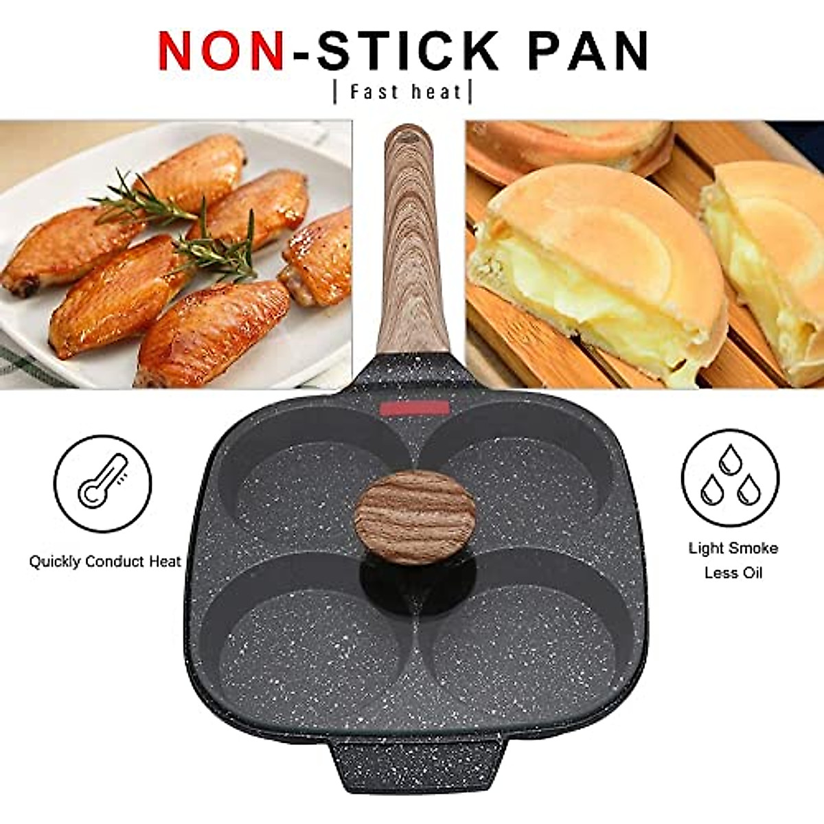Bobikuke Fried Egg Pan, Egg Frying Pan with Lid Nonstick 4 Cups Pancake Pan Aluminium Alloy Cooker for Breakfast, Induction Compatible