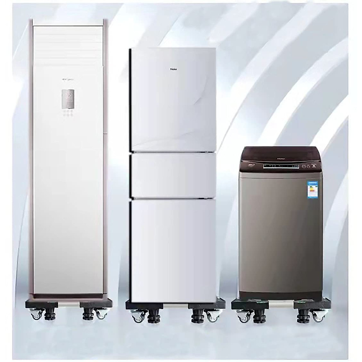 QQUN Washing Machine Base Mini Fridge Stand Multi-functional Movable Adjustable Mobile Roller with 4 Locking Rubber Swivel Wheels and Strong Feet for Machine, Dryer Refrigerator (Grey)