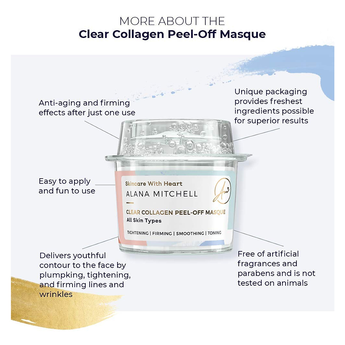 Alana Mitchell Anti Aging Peel Off Collagen Face Mask For All Skin Types Instantly Reduces Wrinkles & Fine Lines - Tightening Firming Smoothing & Toning - All Natural (Two Pack)