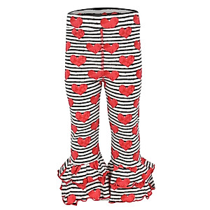 Unique Baby 2 Piece Girls Double Ruffle Leggings and Short Sleeve Shirt Clothes Set Kid and Toddler Girl Valentine's Day Outfit (7 Years, White)