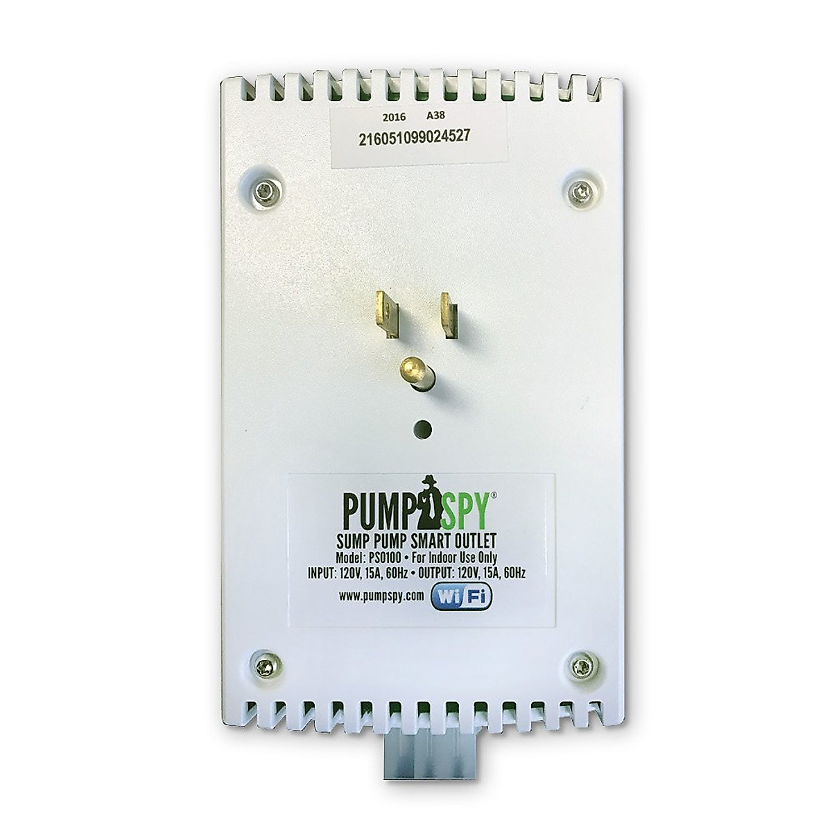 PumpSpy WiFi Sump Pump Smart Outlet with Sump Pump Water Level Sensor, 24/7Monitoring & Alerts, Works with any 120V Sump Pump, Has Additional Outlet for Backup System For Sump Pump, White