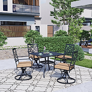 SUNCROWN 5-Piece Outdoor Dining Set Metal Swivel Cushioned Chairs Patio Furniture Sets with Steel Slat Bistro Table for Backyard, Lawn, Garden
