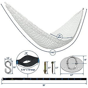Tranquillo 550lb Capacity Portable Double Hammock Durable Woven Hammock with Versatile Hammock Hanging Kit Strap & Ceiling Mount, Inhouse Patio, White