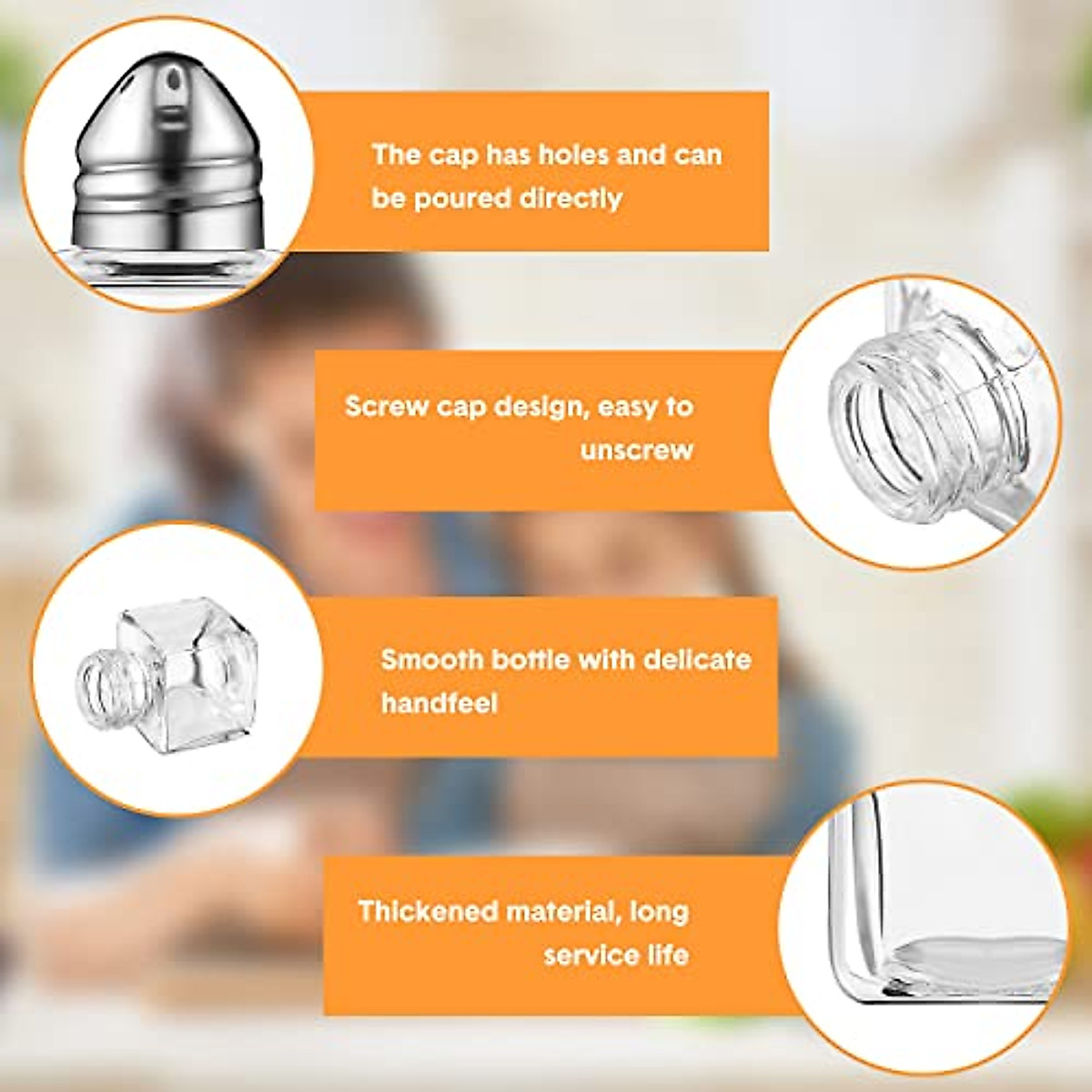 Mimorou 100 Pack Mini Salt and Pepper Shakers Bulk 0.5 Oz, Small Cube Glass Spice Shaker Container with Stainless Steel Lid for Kitchen Restaurant Travel Home Camp Party Supplies